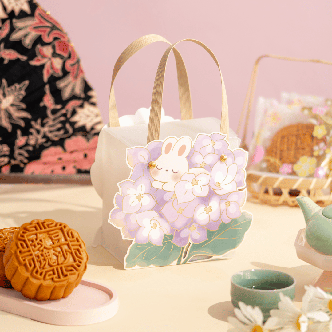 (mini) Mooncake Cute Rabbit with Hydrangea Flower Set - YuBake