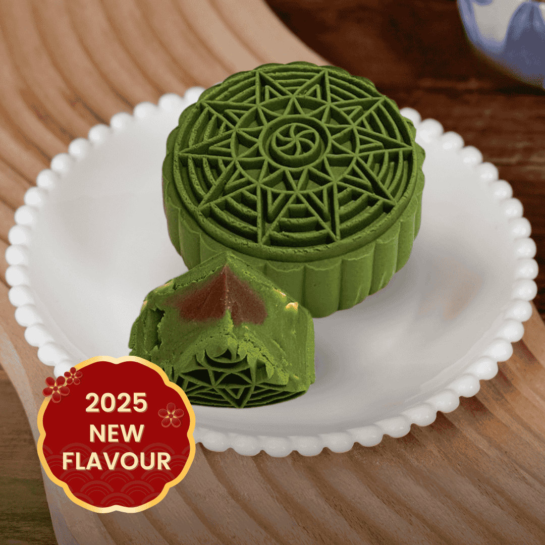 Matcha Lotus with Red Bean Mooncake 少糖绿茶豆沙核桃月饼 - YuBake